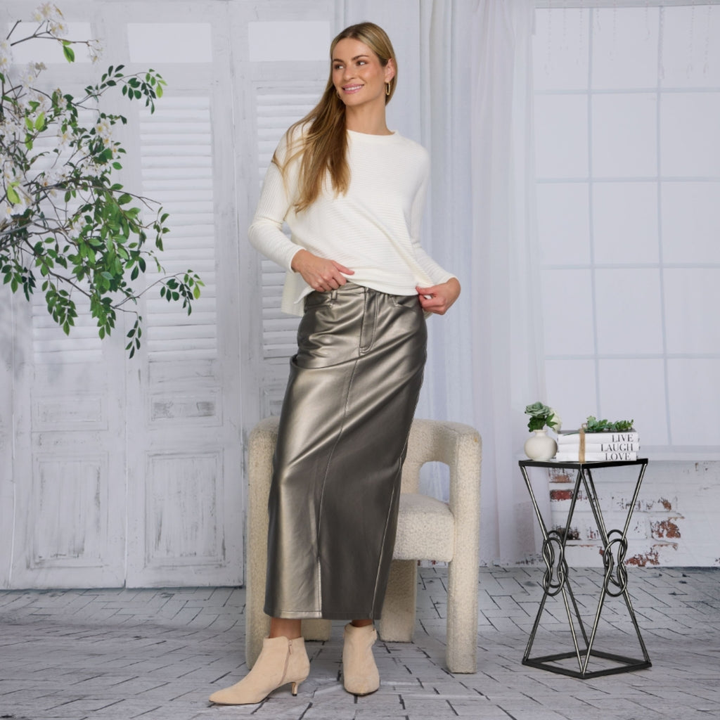 Maris Skirt Pewter Leather – The Mimi Boutique