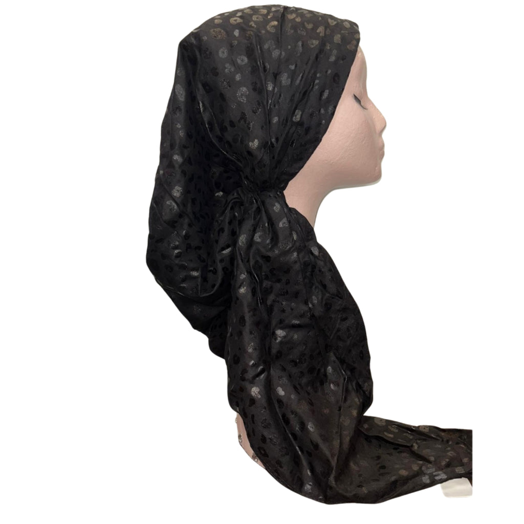 2-1 Black Foil Leopard Pretied Tichels by SG – The Mimi Boutique